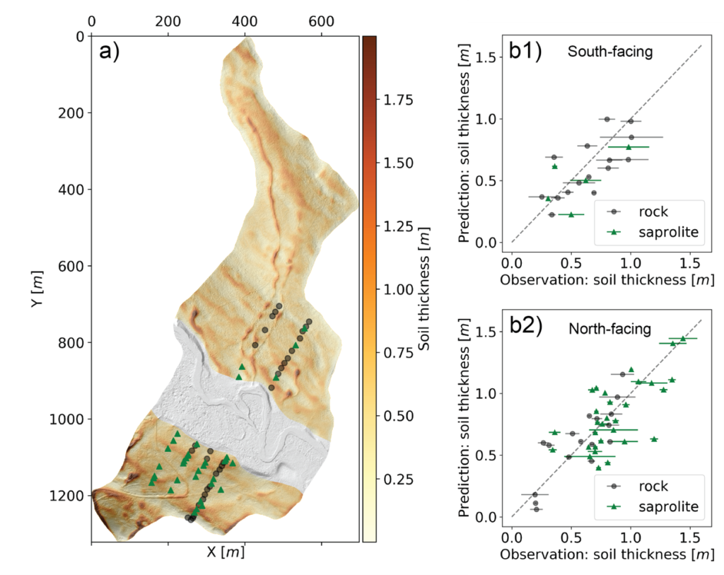 A hybrid data-model approach to map soil thickness in mountain hillslopes